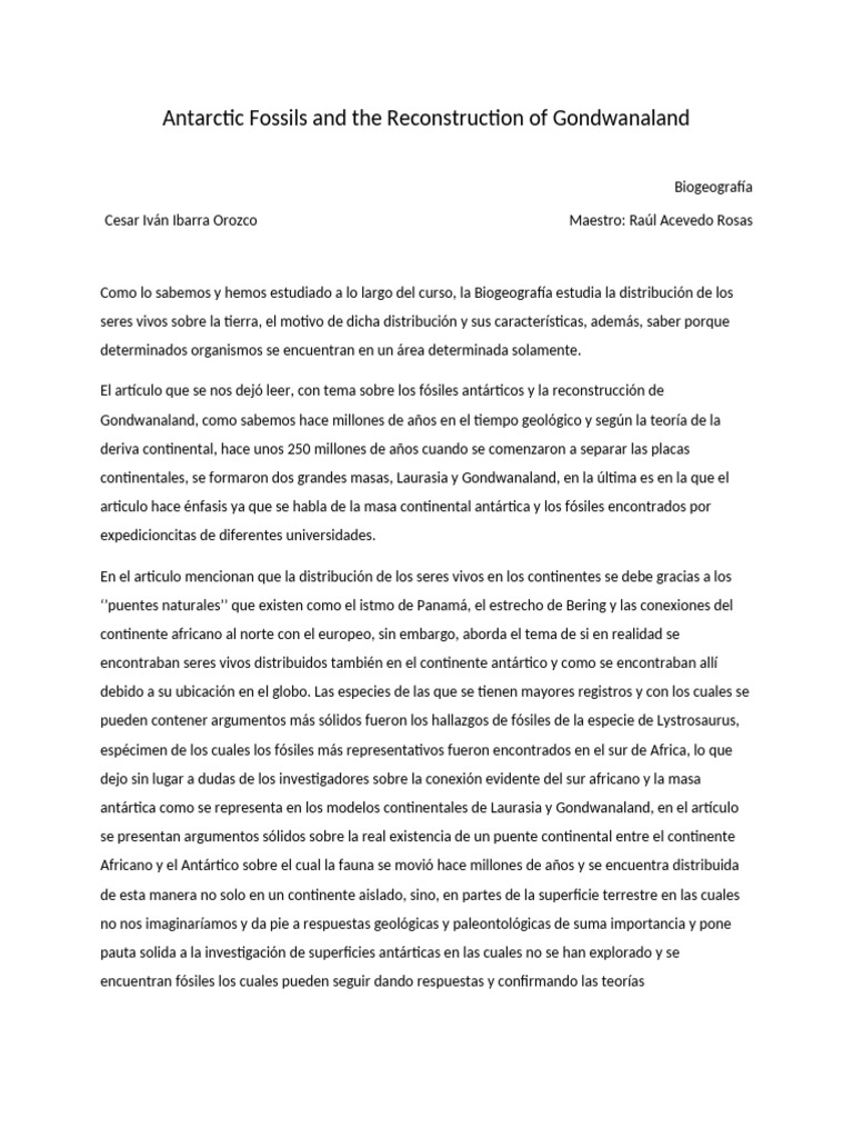 Antarctic Fossils and The Reconstruction of Gondwanaland | PDF