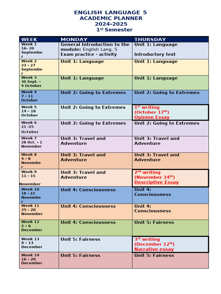 Academic Planner 2024-25 | PDF