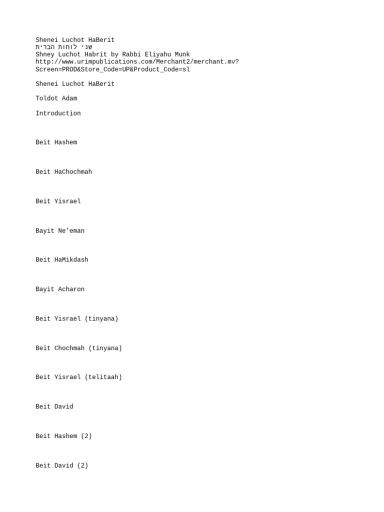 Shenei Luchot HaBerit - en - Shney Luchot Habrit by Rabbi Eliyahu Munk ...
