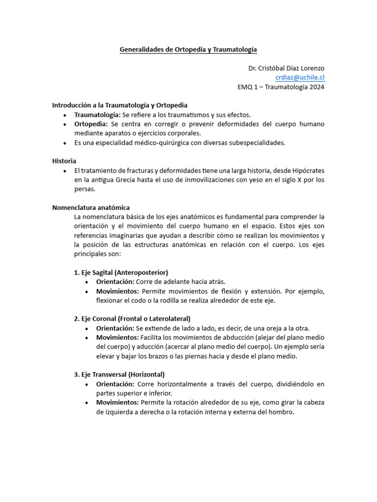 Generalidades de Ortopedia y Traumatolog A | PDF