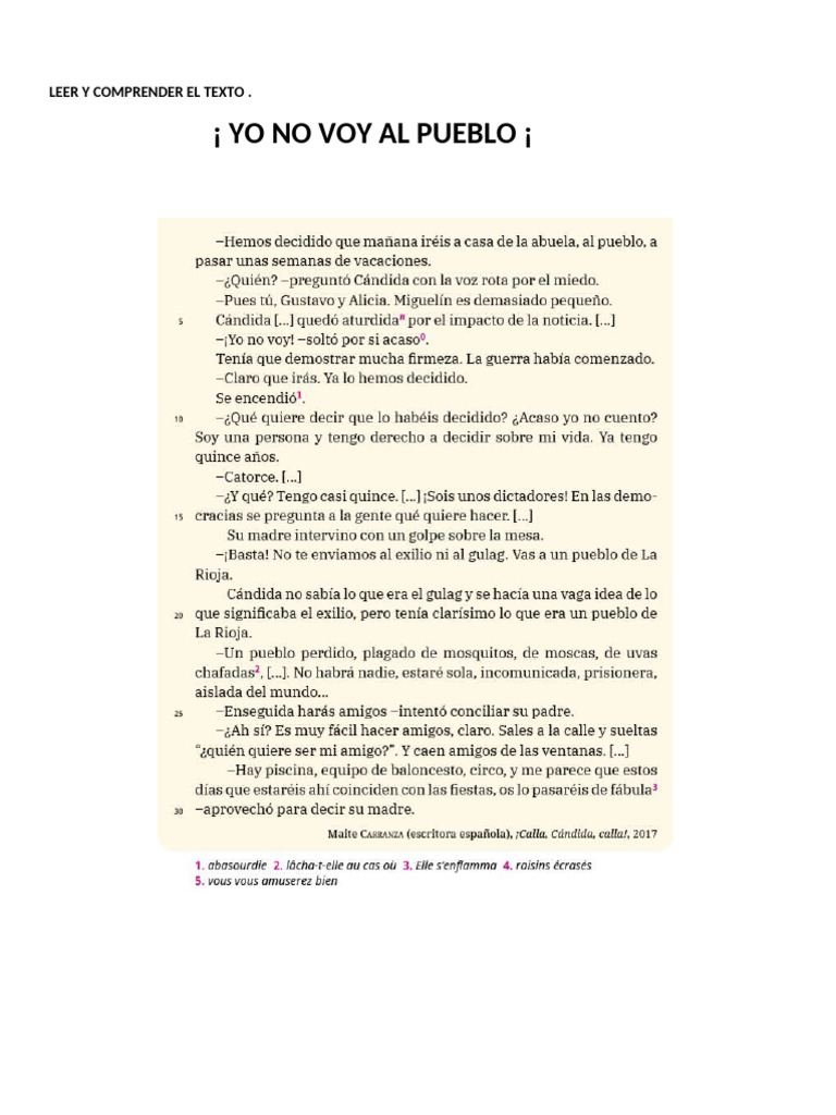 Leer y Comprender El Texto Yo No Voy Al Pueblo. 3 | PDF