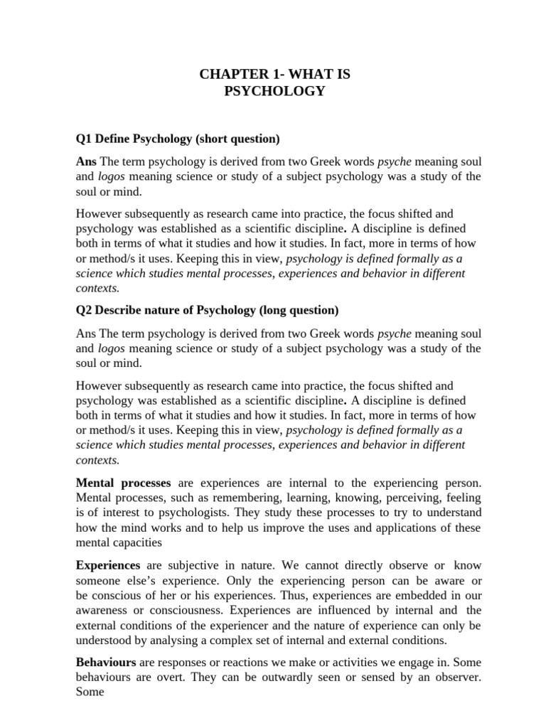 Psychology Class XI Chapter 1 Notes Cbse | PDF