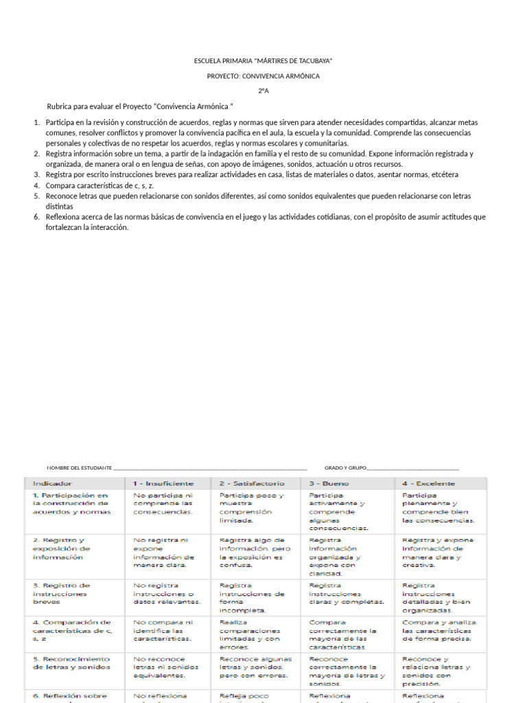 Rubrica para Evaluar El Proyecto | PDF