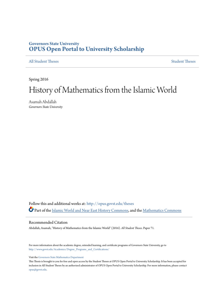 History of Mathematics From The Islamic World | PDF
