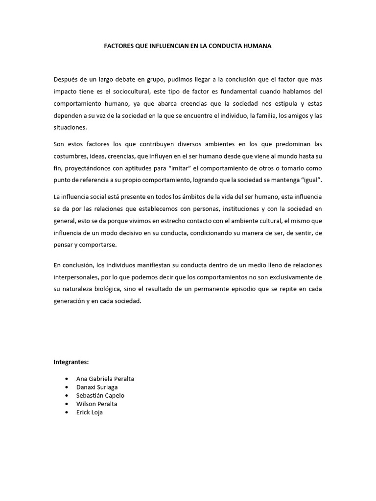 Factores Que Influencian en La Conducta Humana | PDF Factores Que Influencian en La Conducta Humana | PDF