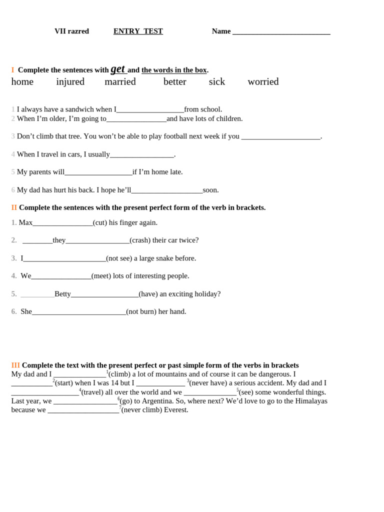 VII Inicijalni Test Engleski Jezik | PDF