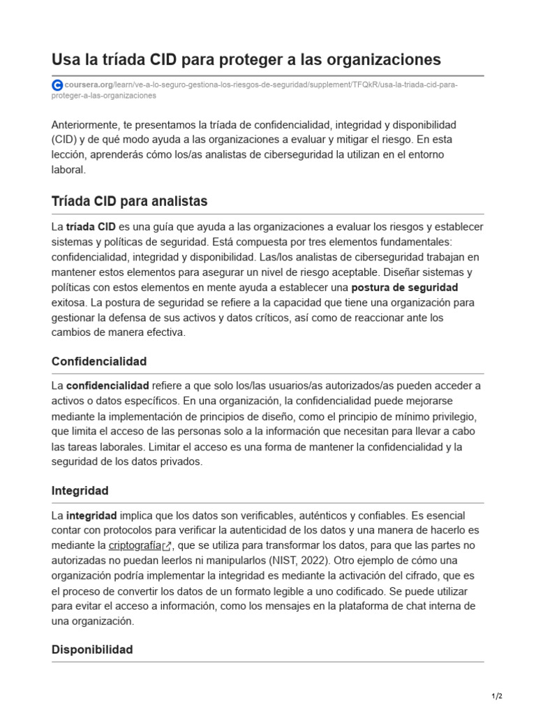 Usa La Tríada CID para Proteger A Las Organizaciones | PDF