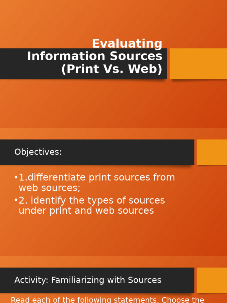 Evaluating Information Sources Print Vs Web 3 | PDF