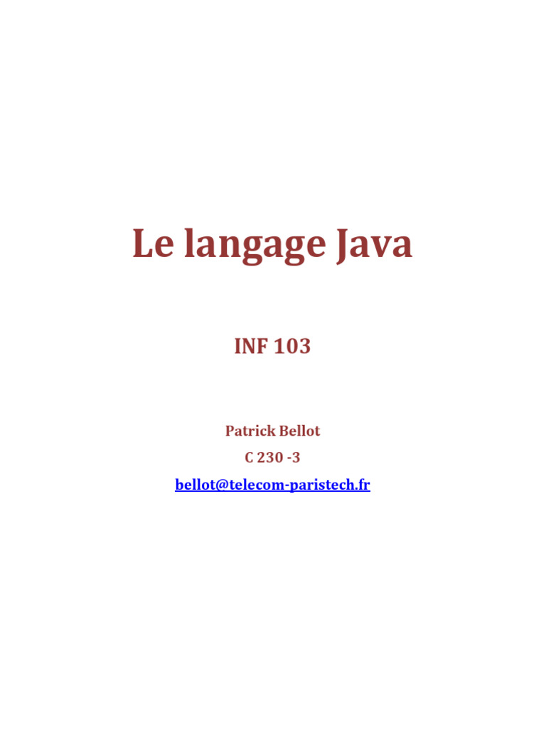 Le Langage Java (Patrick Bellot) | PDF