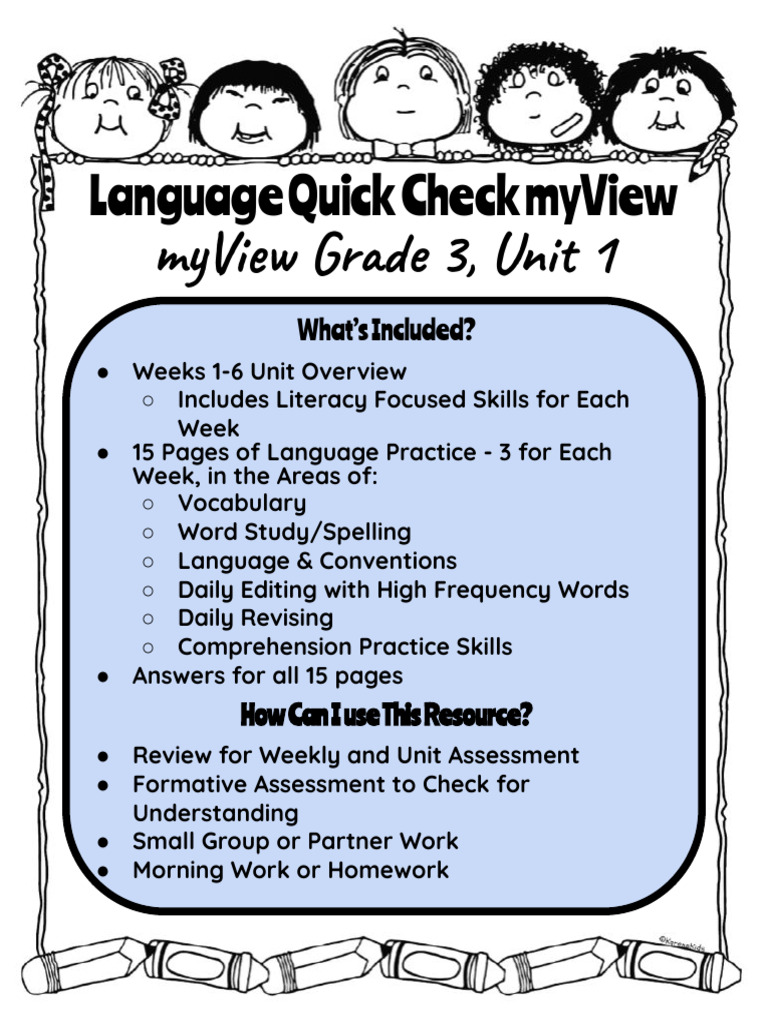 myView3rdGradeUnit1Weeks15LanguageQuickCheckHomeworkMorningWork-1 (1) | PDF