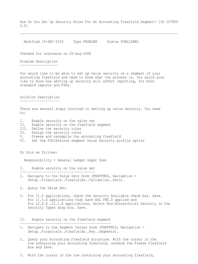 Set Up Security Rules For An Accounting Flexfield Segment | PDF ...