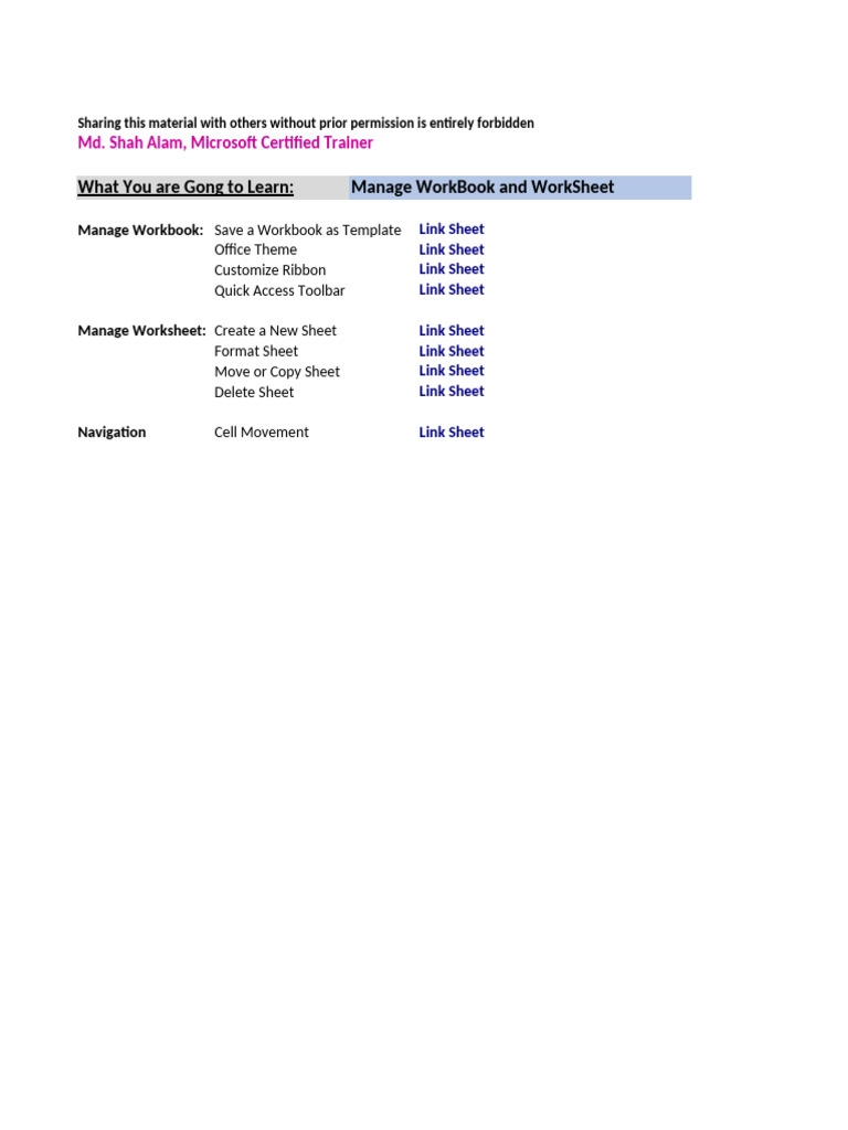 Section 1-Manage WorkBook and WorkSheet | PDF