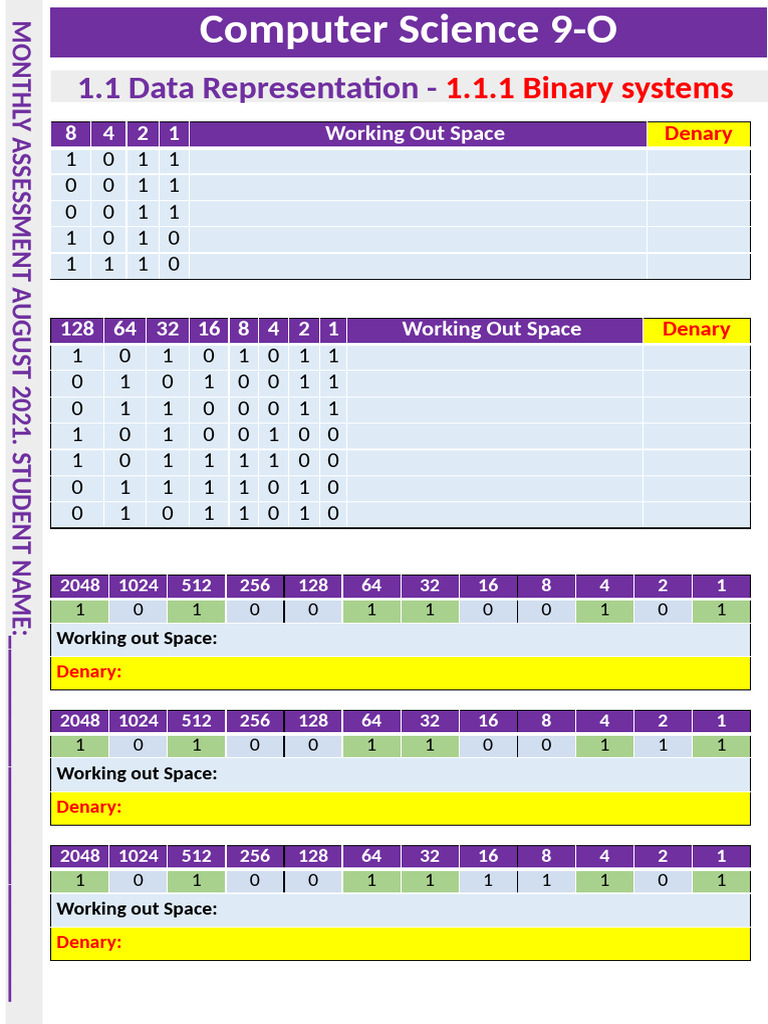 Binary systems Worksheet TEST | PDF