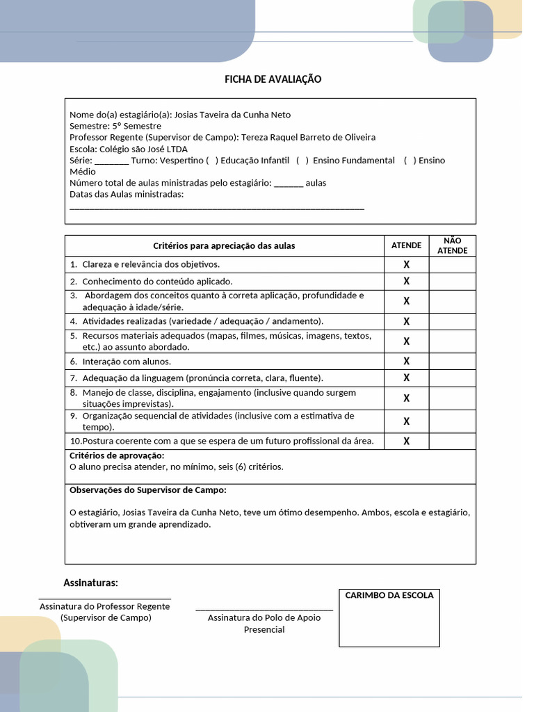 Ficha de avaliação | PDF