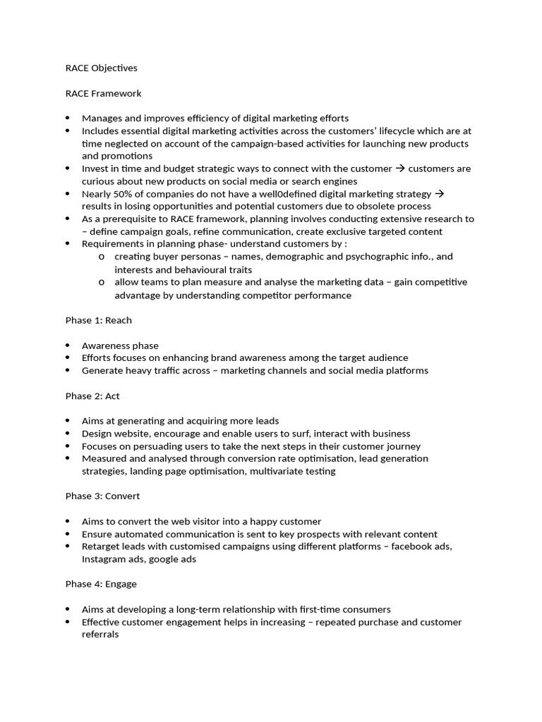 RACE Objectives | PDF