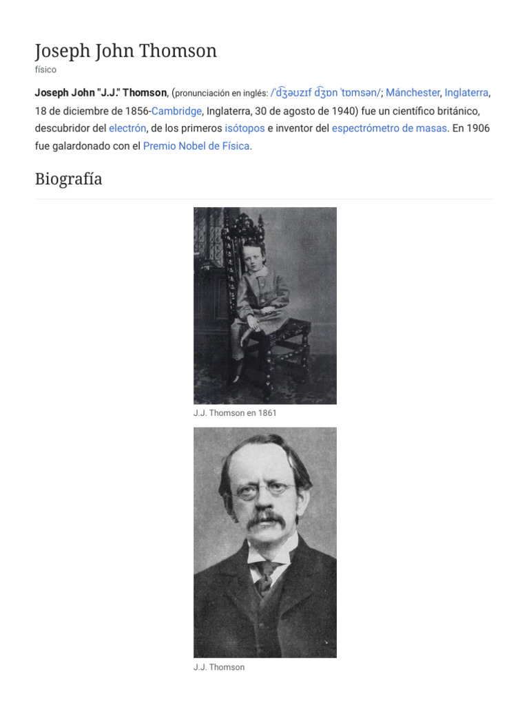 Biografía de J.J. Thomson | PDF | Ciencias fisicas | Tecnología