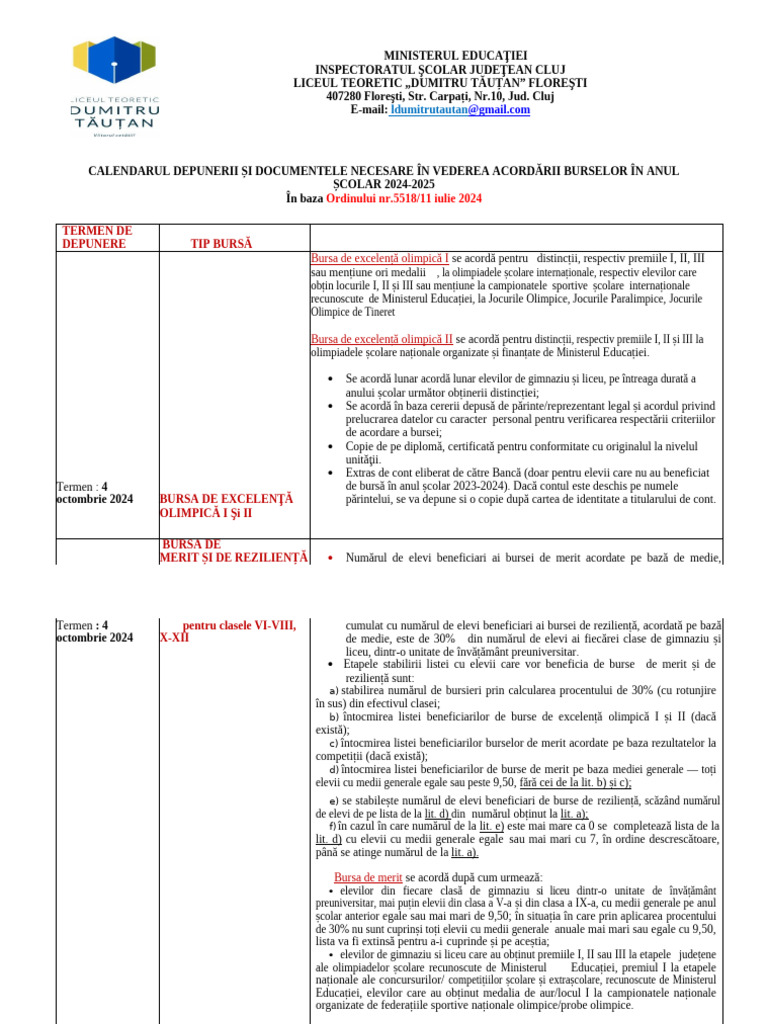 Anunt Burse 2024-2025 | PDF
