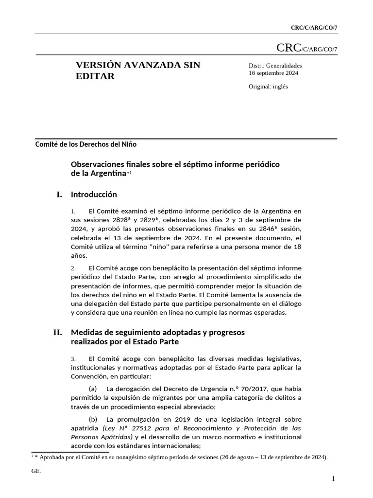 Conclusiones CRC Sobre Argentina Español | PDF | Invalidez | Ciencias ...