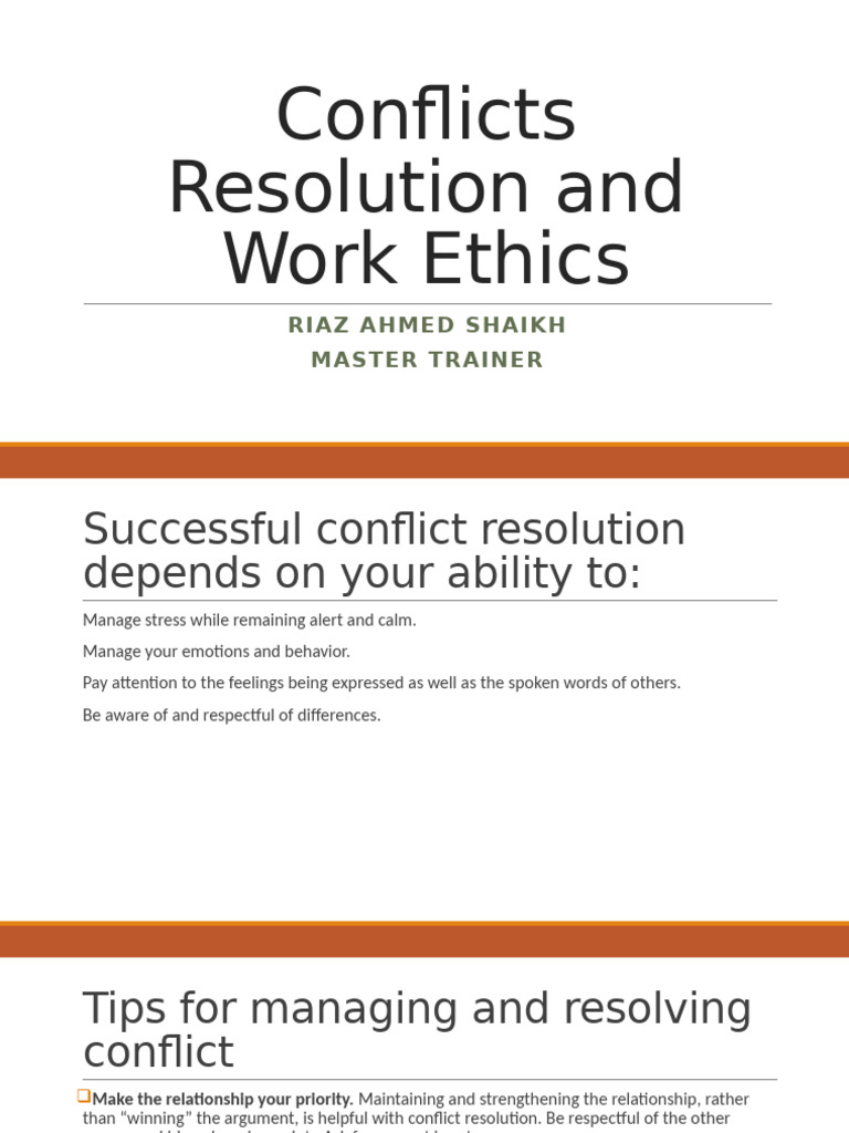 Week 2 - Conflicts Resolution and Work Ethics | PDF