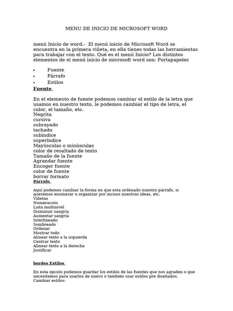 MENU DE INICIO DE MICROSOFT WORD | PDF