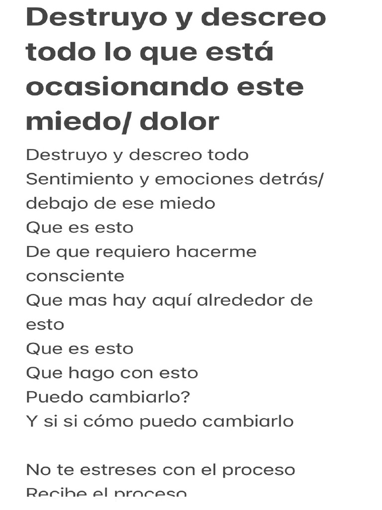 Destruyo y Descreo Todo Lo Que Está Ocasionando Este Miedo Dolor | PDF