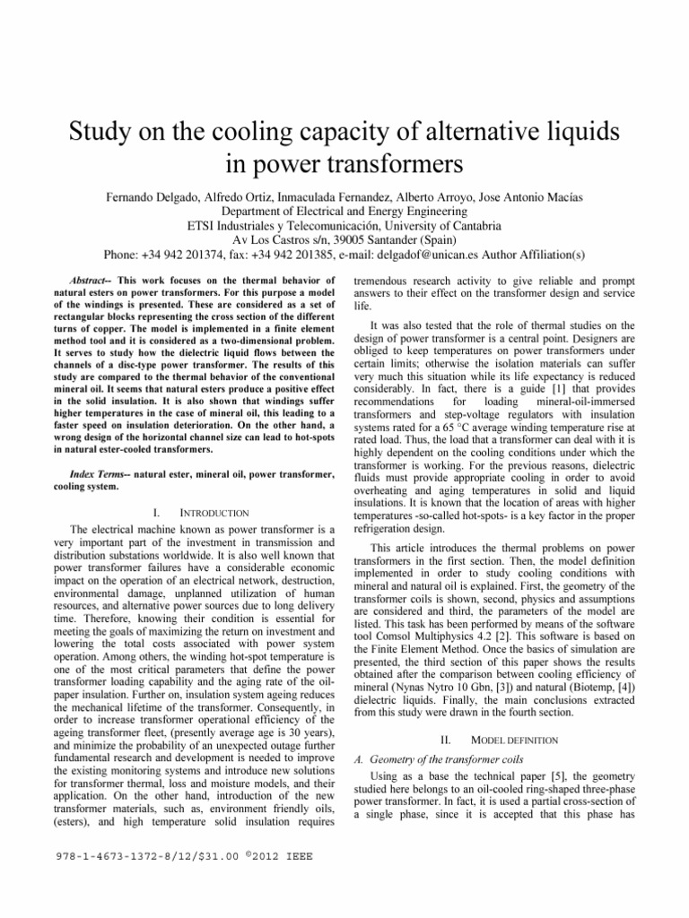 Study on the Cooling Capacity of Alternative Liquids in Power Transformers | PDF