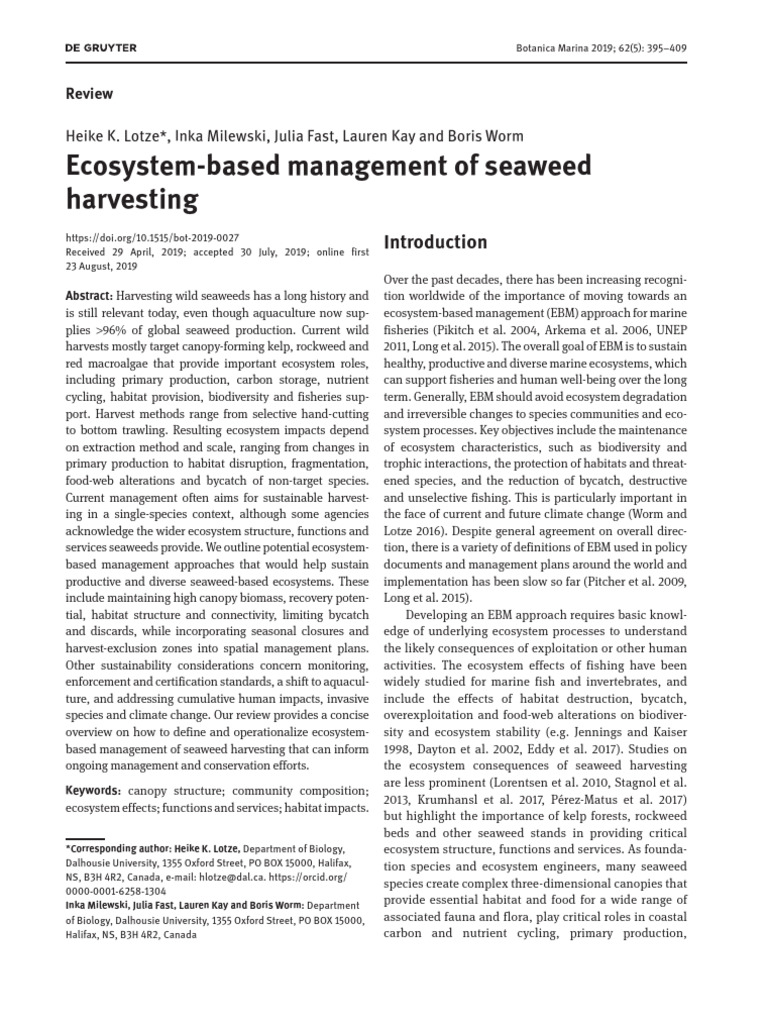 Botanica Marina Ecosystem Based Management of Seaweed Harvesting 1 | PDF