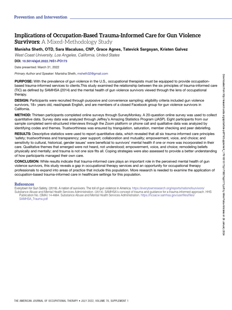 Implications of OCcupation-Based TIC For Gun Violence Survivors | PDF