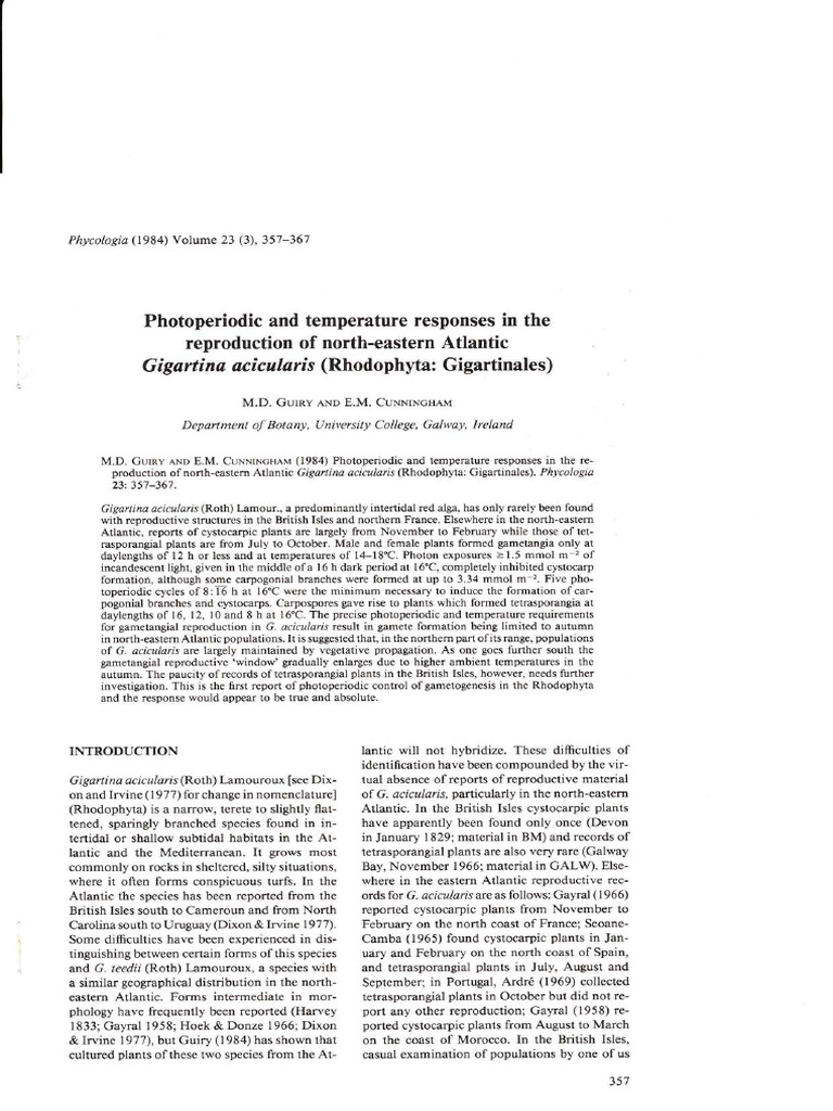 Photoperiodic and Temperature Responses in The Reproduction of North ...