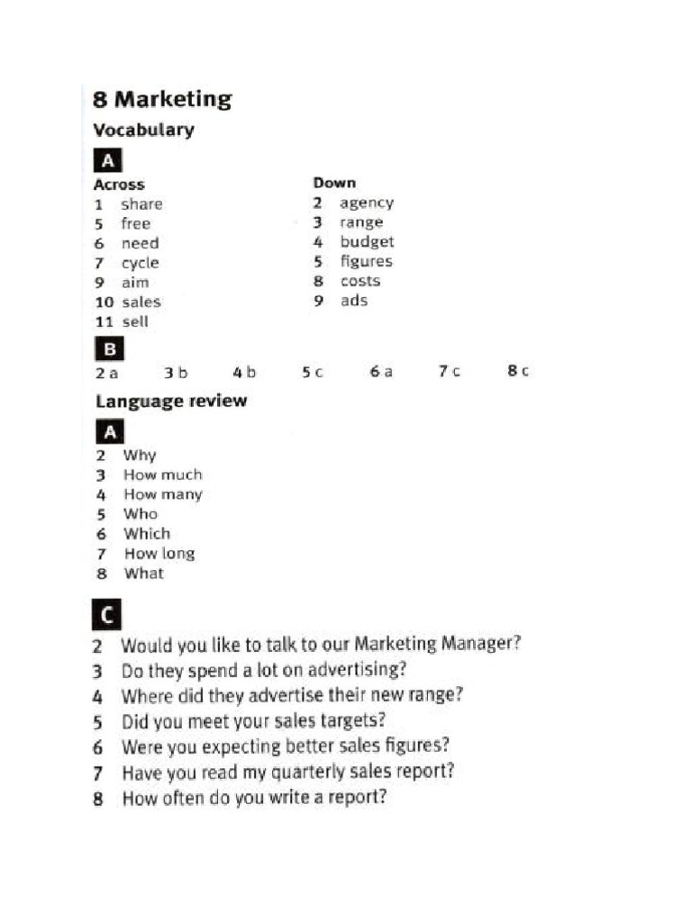 Unit 8 MARKETING Practice Keys | PDF