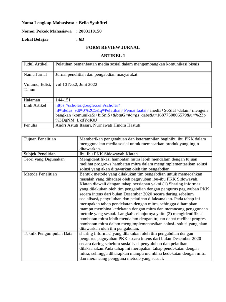 Form Review Jurnal-1 | PDF