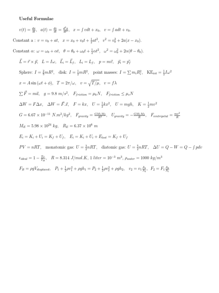 Equation Sheet | PDF