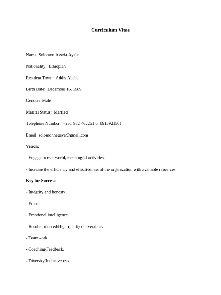 Curriculum Vitae of Solomon | PDF