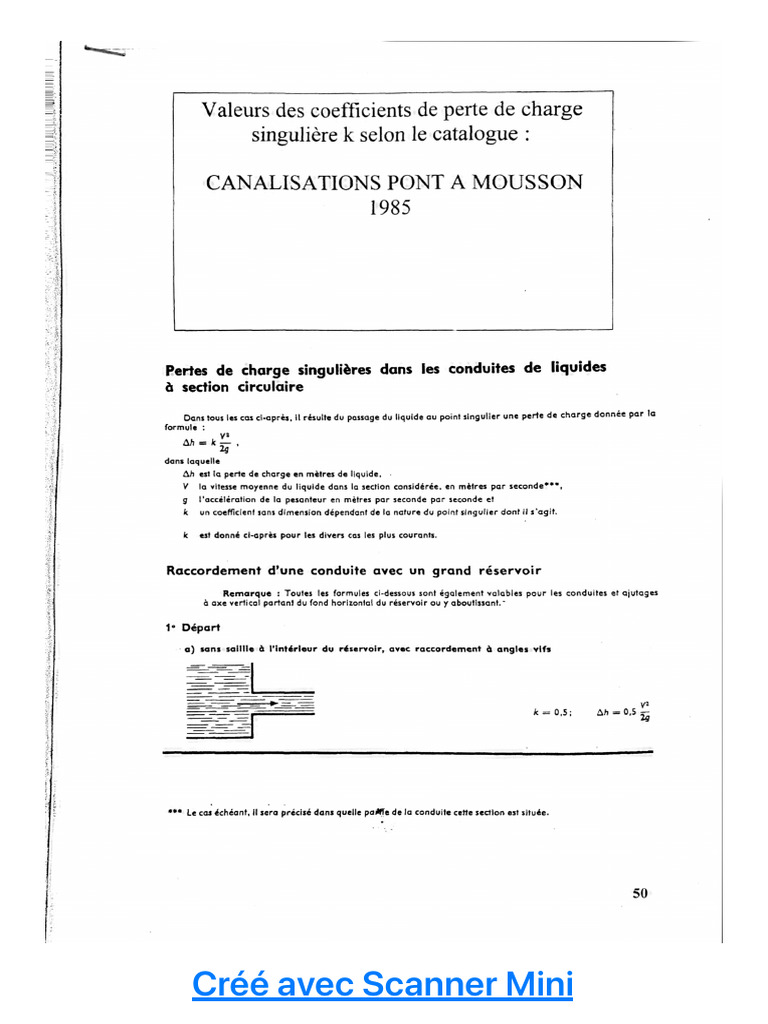 Valeurs Des Coefficients de Perte de Charges | PDF