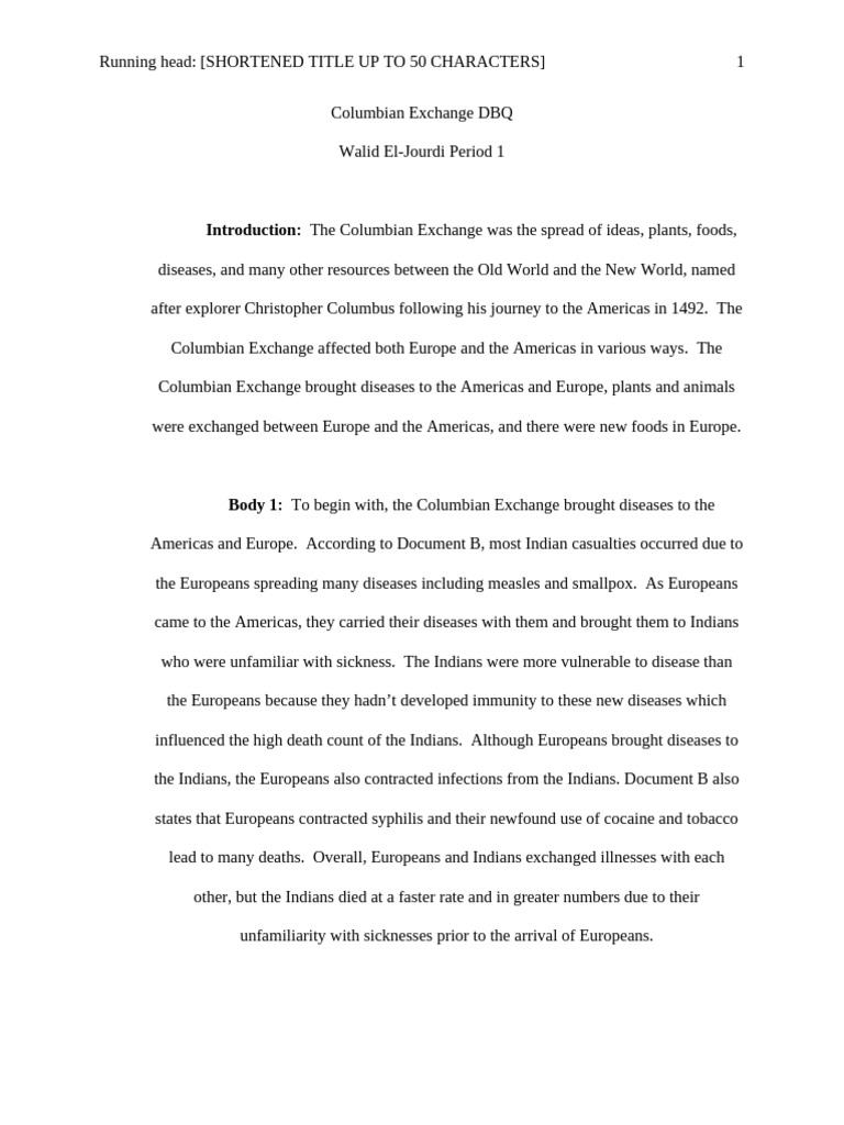 Columbian Exchange DBQ | PDF