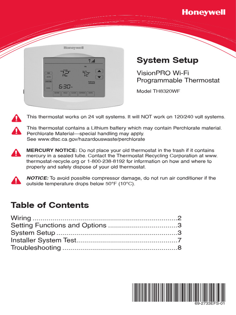 Honeywell TH8320WF1029 InstallInstructions | PDF