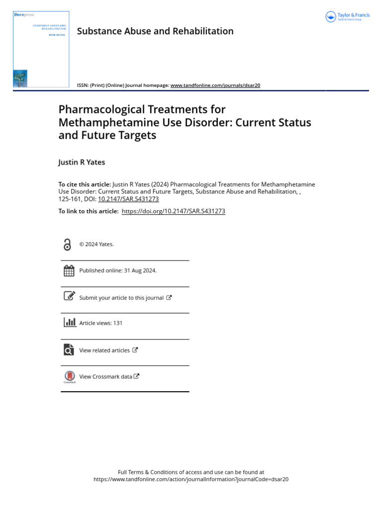 Pharmacological Treatments For Methamphetamine Use Disorder Current Status and Future Targets | PDF