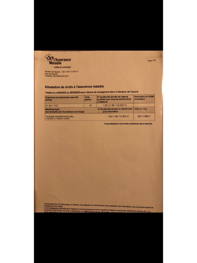 Atestation Securite Sociale | PDF