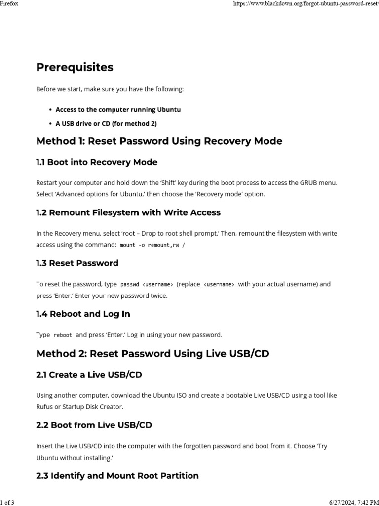 Forgot Ubuntu Password - Step-by-Step Guide To Reset & Recover | PDF