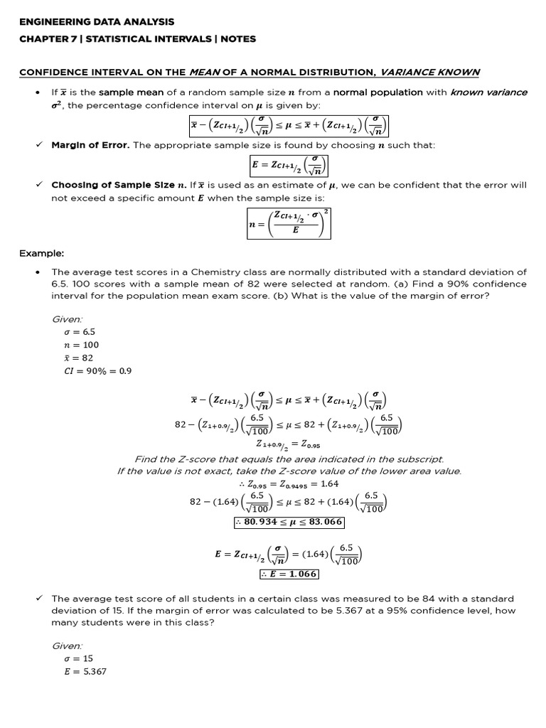 Chapter 7 Statistical Intervals | PDF