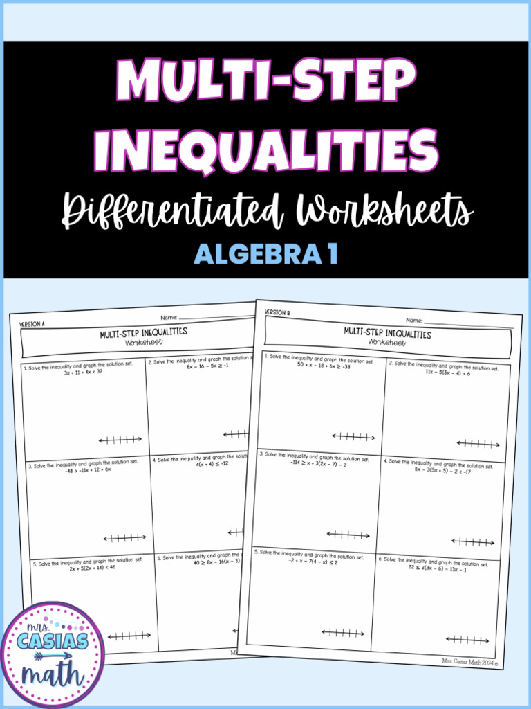SolvingandGraphingMultiStepInequalitiesDifferentiatedWorksheetsAlgebra1 ...