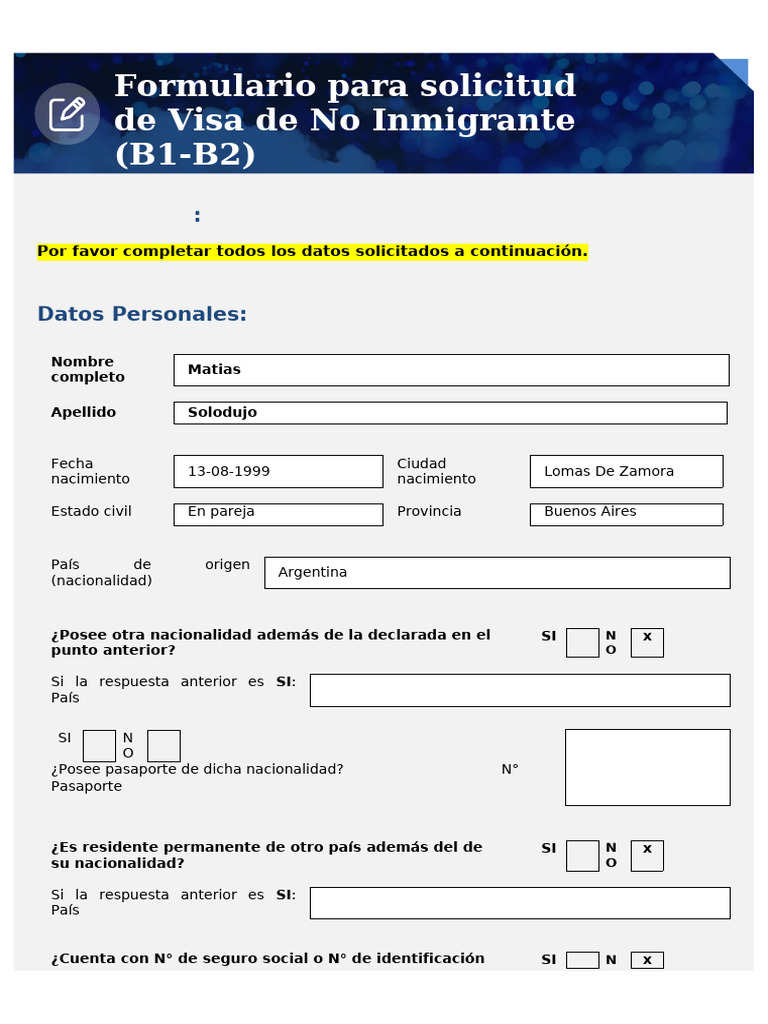 Formulario Solicitud Visa 2024 - Final | PDF