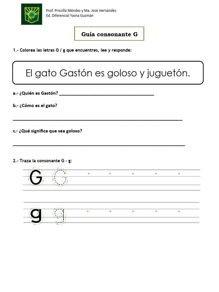 Guía Consonante G - Ga, Go, Gu Parte 2 | PDF