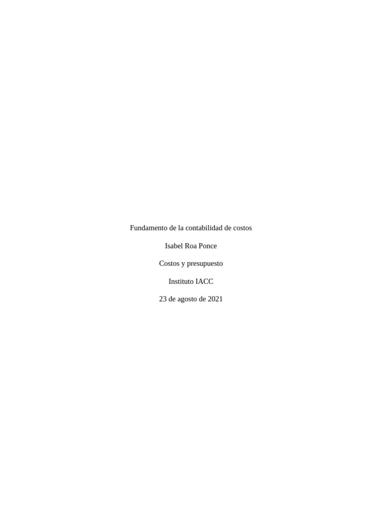 Isabel - Roa - Costo y Presupuesto - Semana1 | PDF