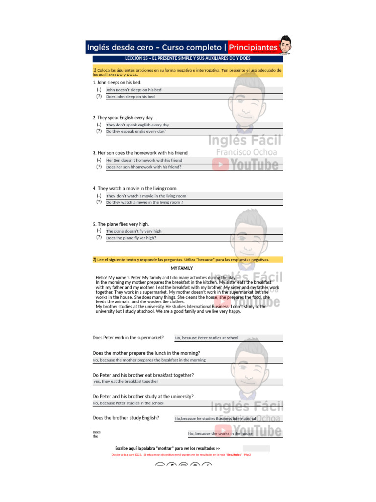 Lecciòn 15 - El Presente Simple y Sus Auxiliares Do y Does | PDF