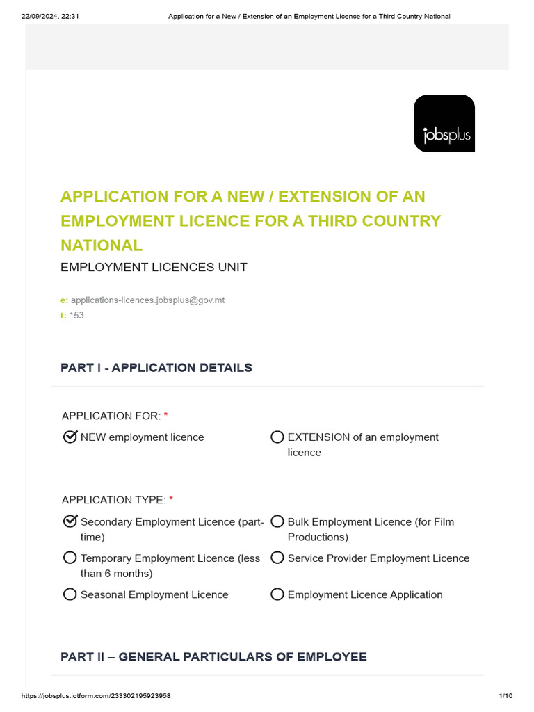 Application For A New - Extension of An Employment Licence For A Third ...
