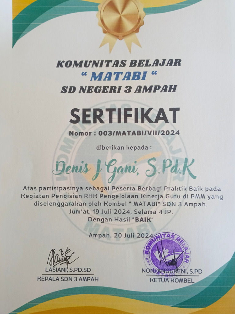 sertifikat denis 1 | PDF