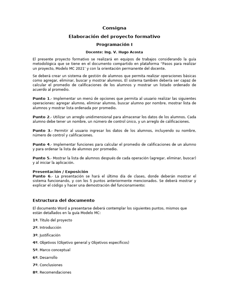 Consigna Proyecto formativo-ProgramacionI | PDF