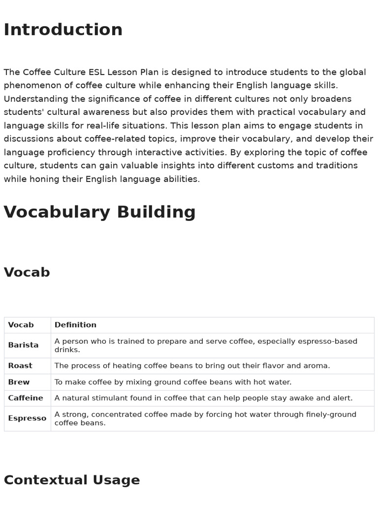 Coffee Culture ESL Lesson Plan Free PDF | PDF