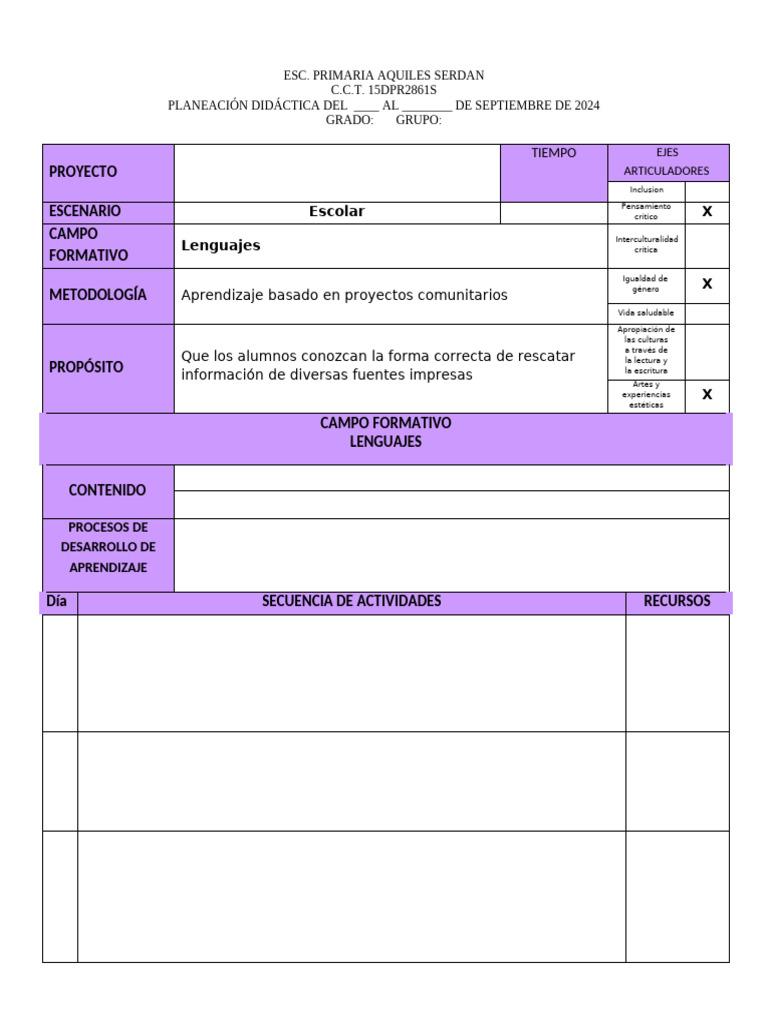 Ejemplo Formato de Planeacion | PDF